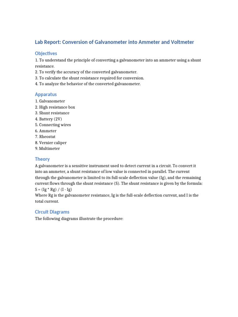 Converted Galvanometer Lab Report | PDF | Electromagnetism | Electrical Engineering