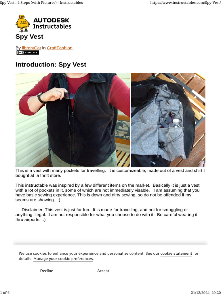 Spy Vest - 4 Steps (With Pictures) - Instructables | PDF | Seam (Sewing ...