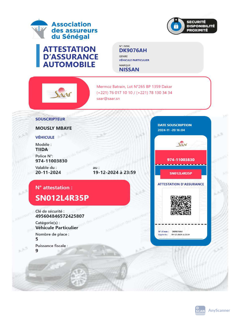 Attestation AutomobileSN012L4R35P | PDF