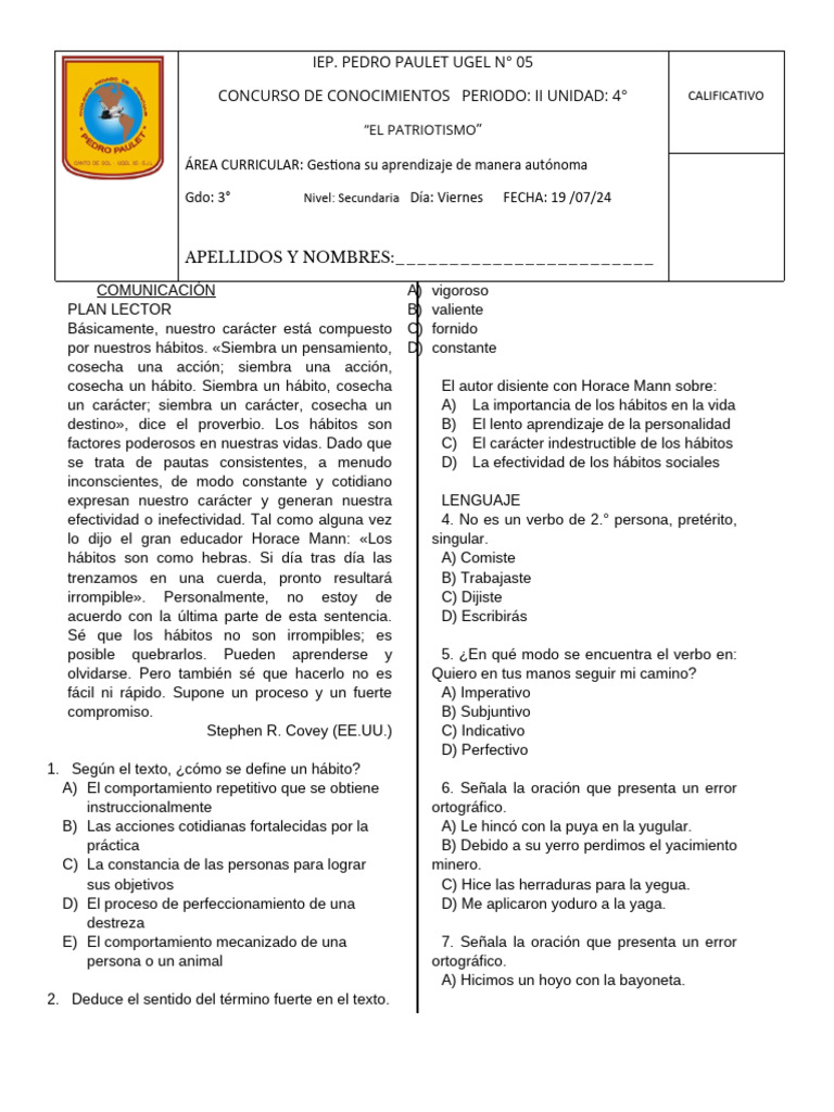 Simulacro 3º Secundaria | PDF