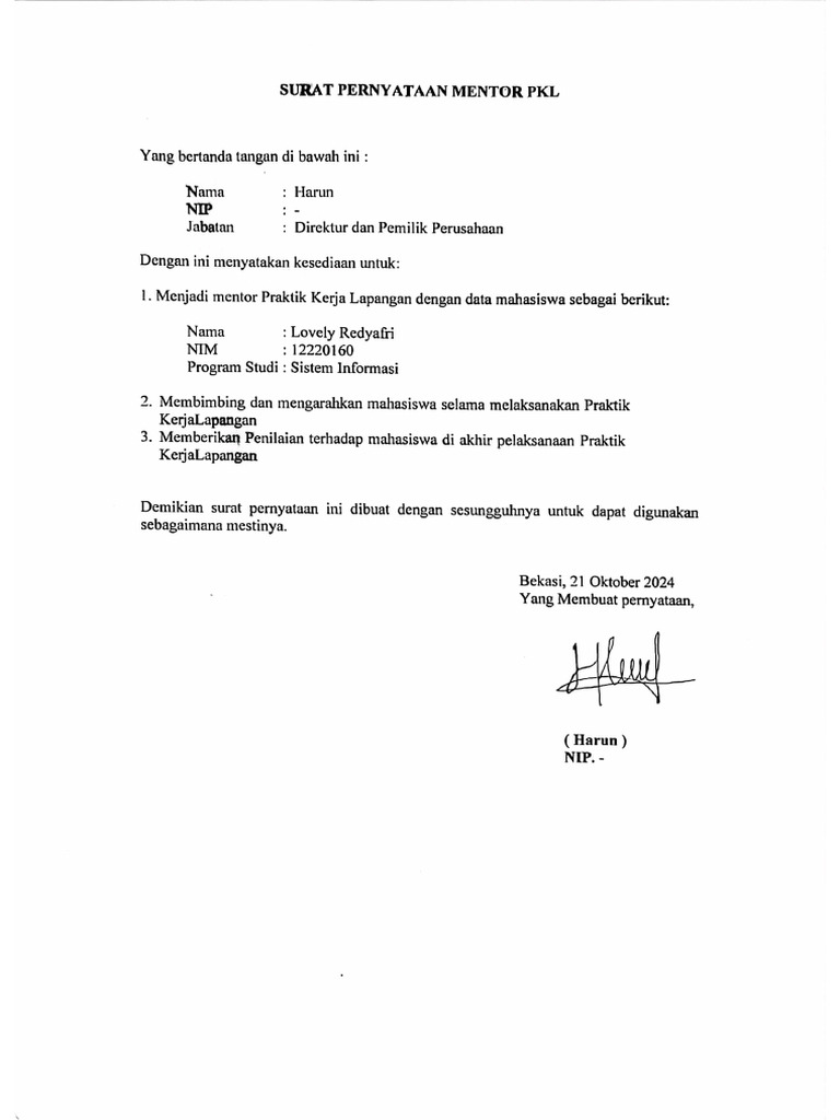 Surat Pernyataan Mentor | PDF