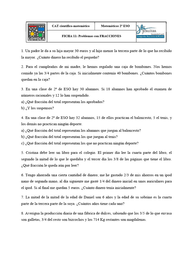 FICHA 11 Problemas Con Fracciones | PDF