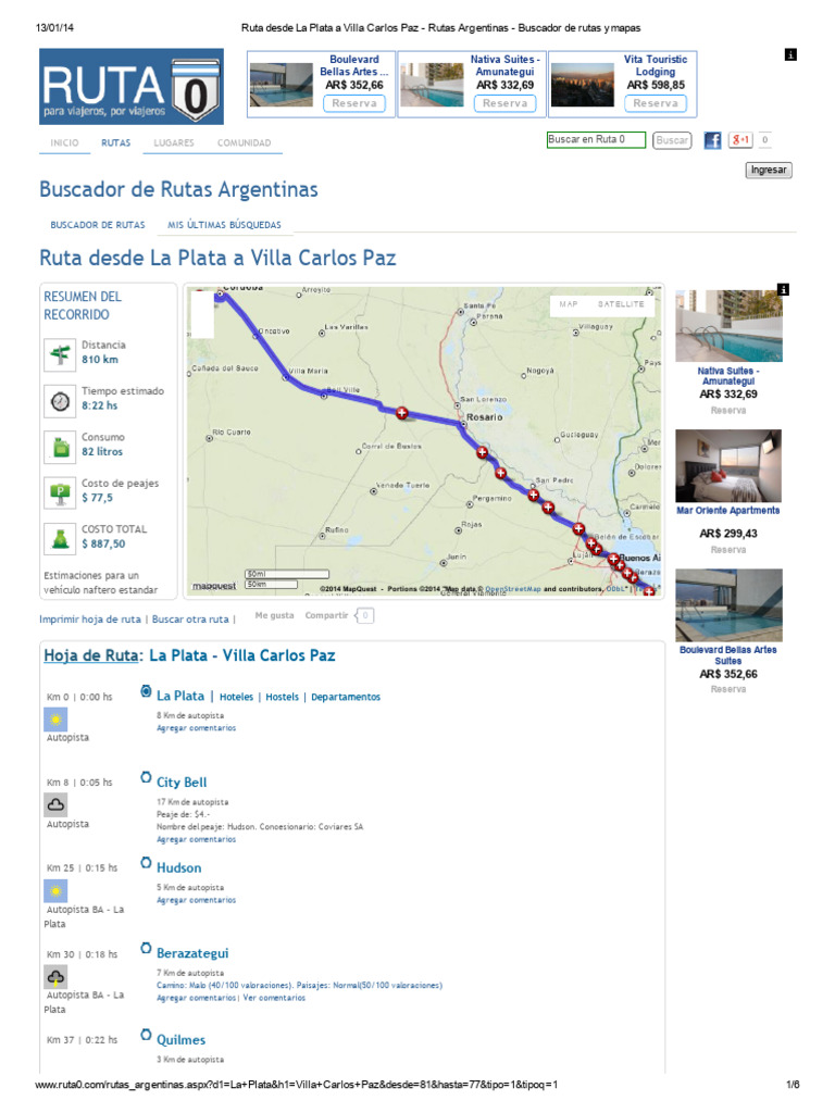 Ruta Desde La Plata a Villa Carlos Paz - Rutas Argentinas - Buscador de Rutas y Mapas | PDF ...