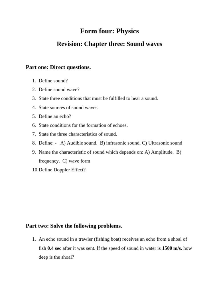 Form Four, Physics, Chapter 3 Sound Rev | PDF
