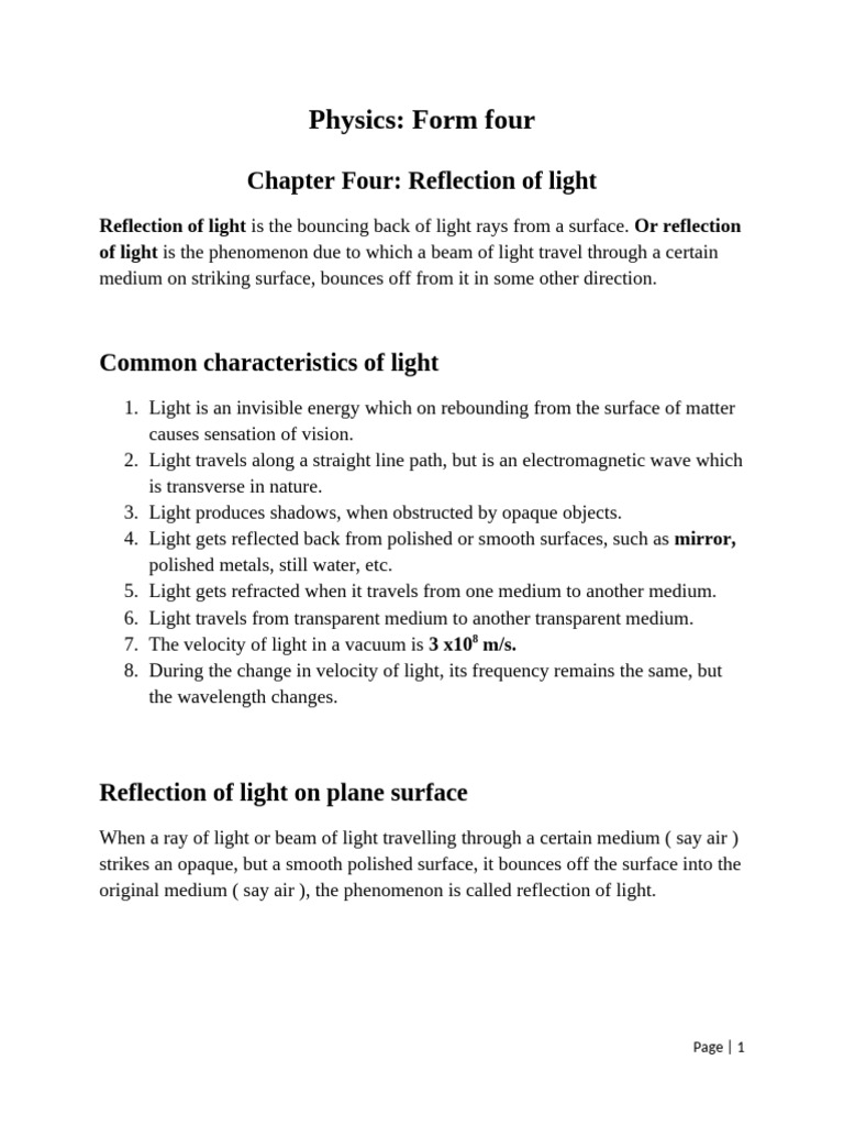 Physics Update Chap 4 f4 Khulasso | PDF | Reflection (Physics) | Mirror