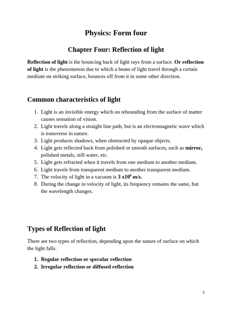 Physics, f4, Chapter 4, Reflectionn | PDF | Reflection (Physics) | Mirror Physics, f4, Chapter 4, Reflectionn | PDF | Reflection (Physics) | Mirror