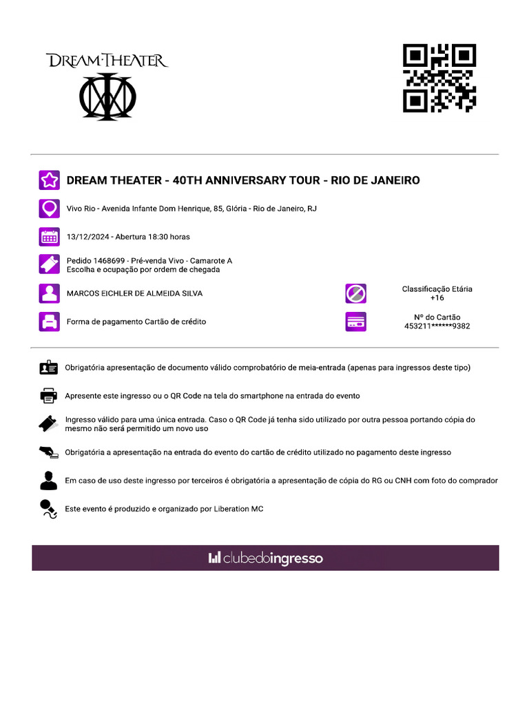 Clube Do Ingresso - Dream Therater | PDF