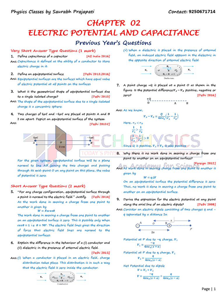 CH 02 PYQs (Solved) | PDF | Capacitance | Capacitor