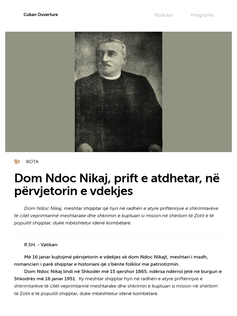 Dom Ndoc Nikaj, prift e atdhetar, nё përvjetorin e vdekjes - Vatican News | PDF