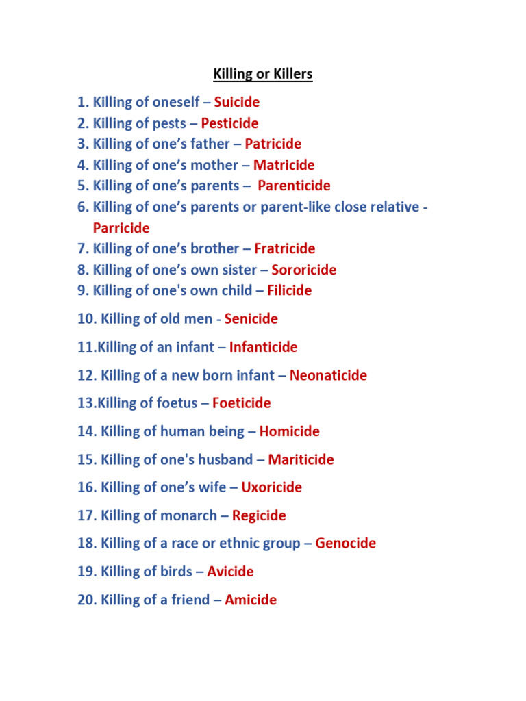 Types of Homicide and Related Terms | PDF