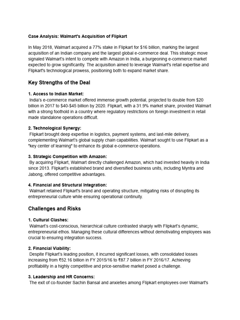 walmart case analysis | PDF | Walmart | Mergers And Acquisitions