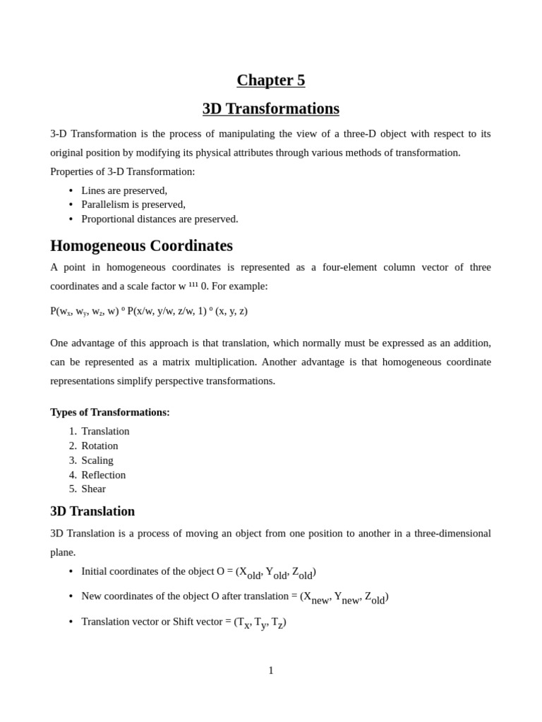 Chapter 5 3d Transformations Pdf Cartesian Coordinate System