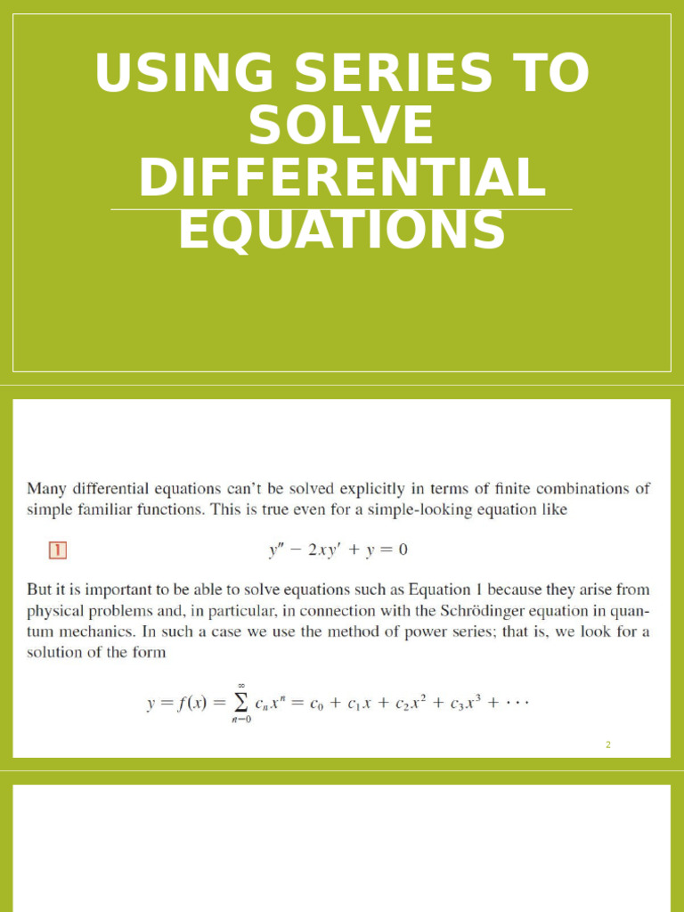 Using Series to Solve Differential Equations | PDF