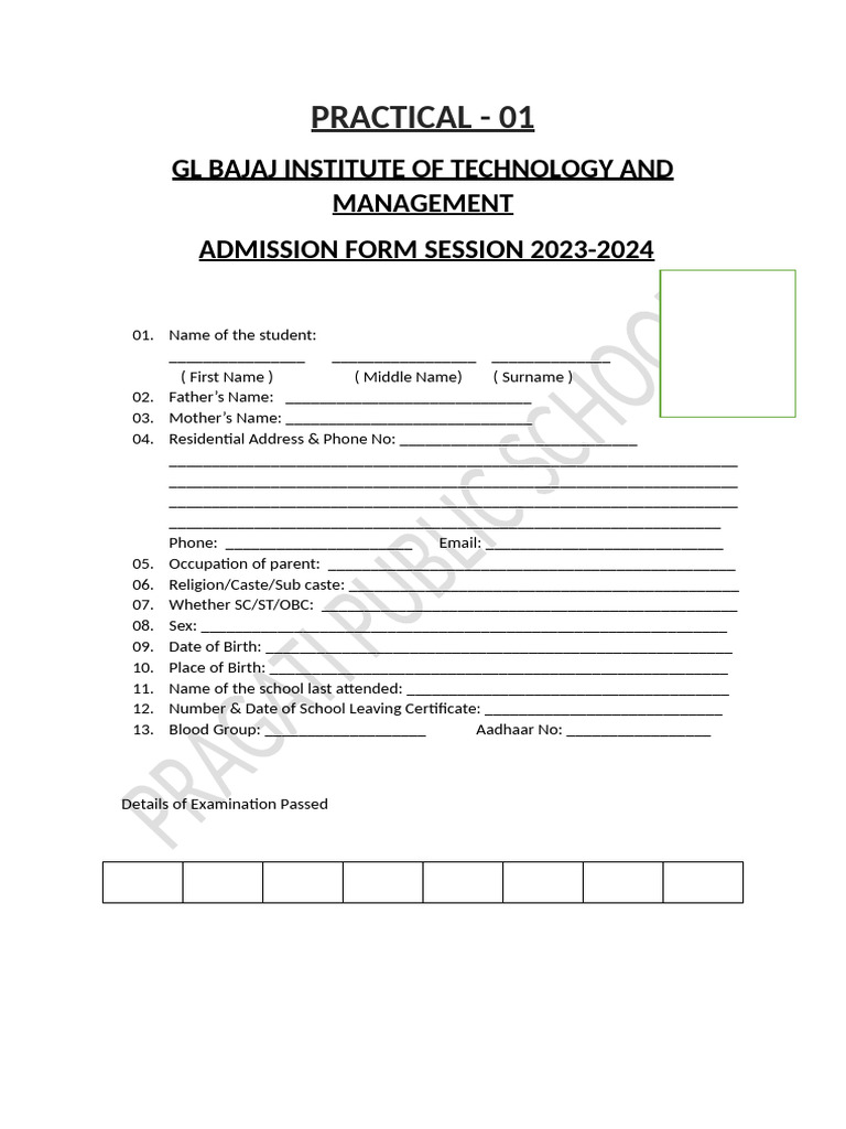 Admission Form and MS Word Practicals | PDF | Microsoft Word