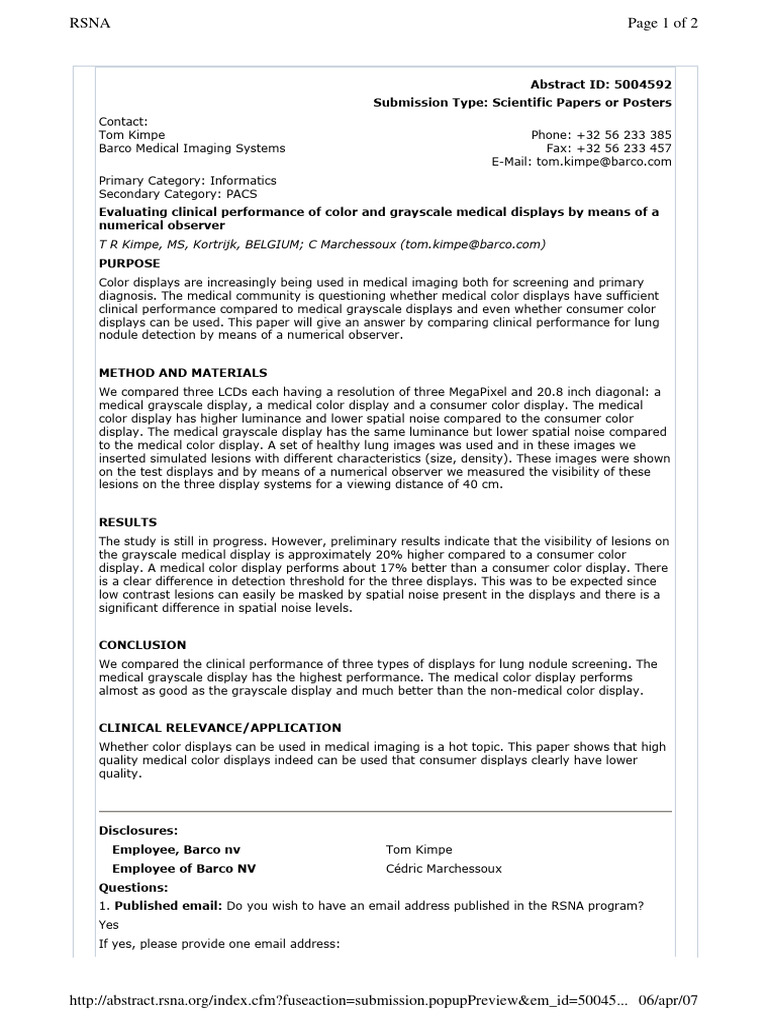 RSNA 2007 Submitted Abstract Comparison Gray Color | PDF | Food And ...