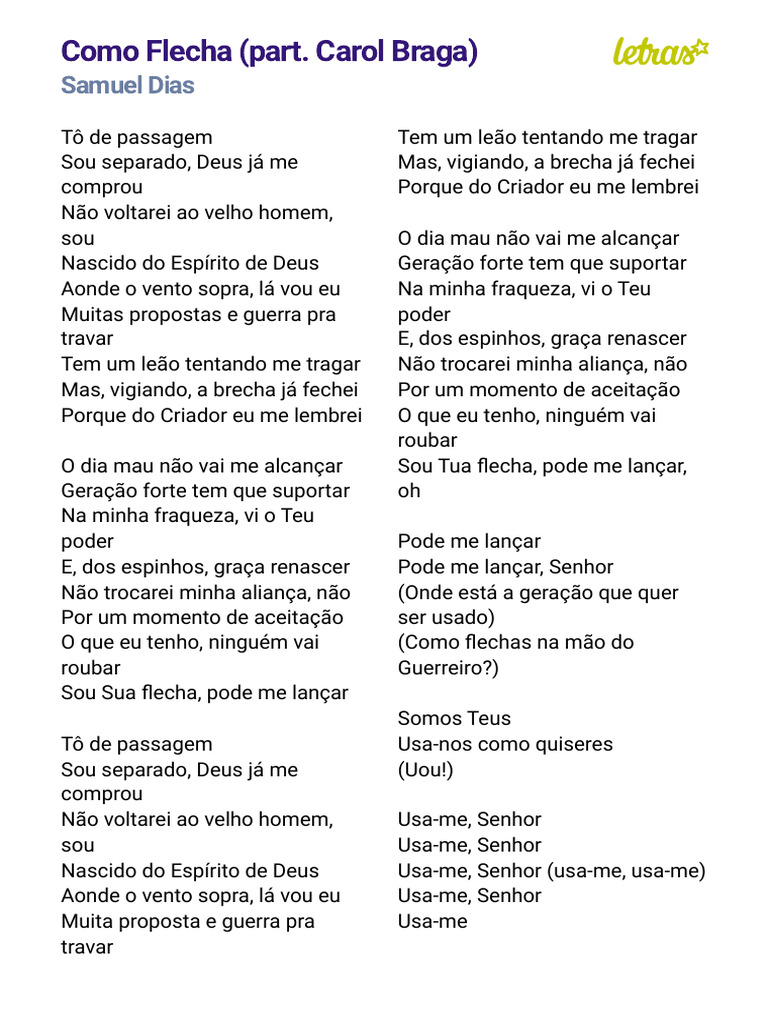 Como Flecha (Part. Carol Braga) - Samuel Dias (Impressão) | PDF