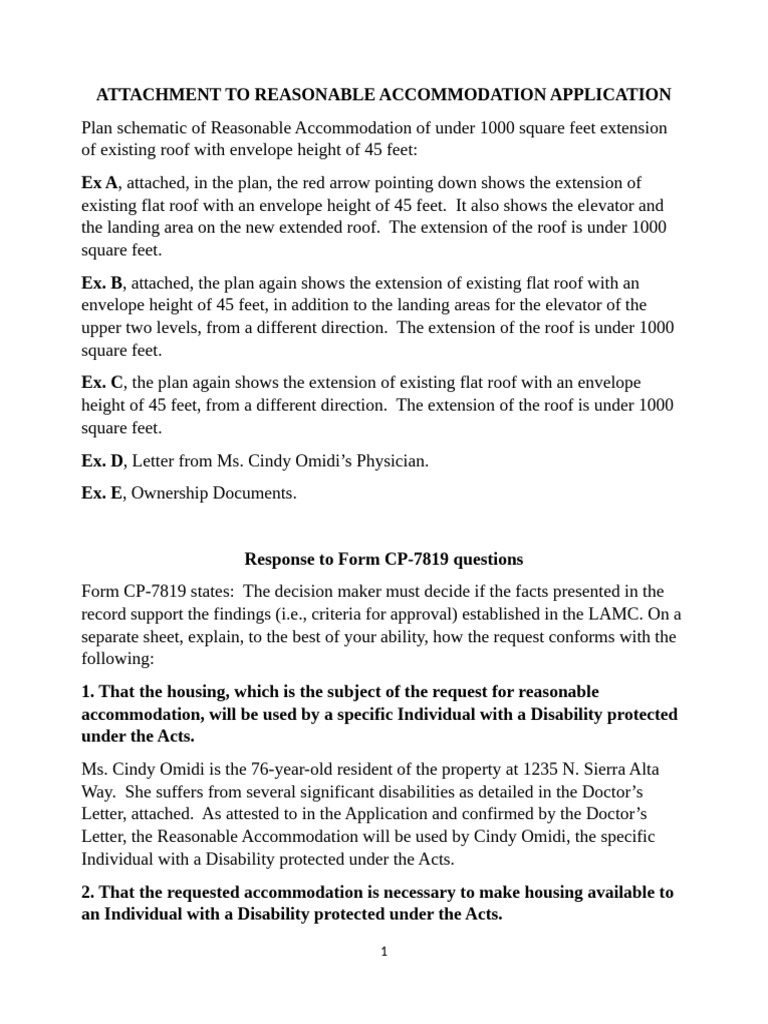 10-21-24 Attachment to Reasonable Accommodation Application | PDF | Elevator | Disability