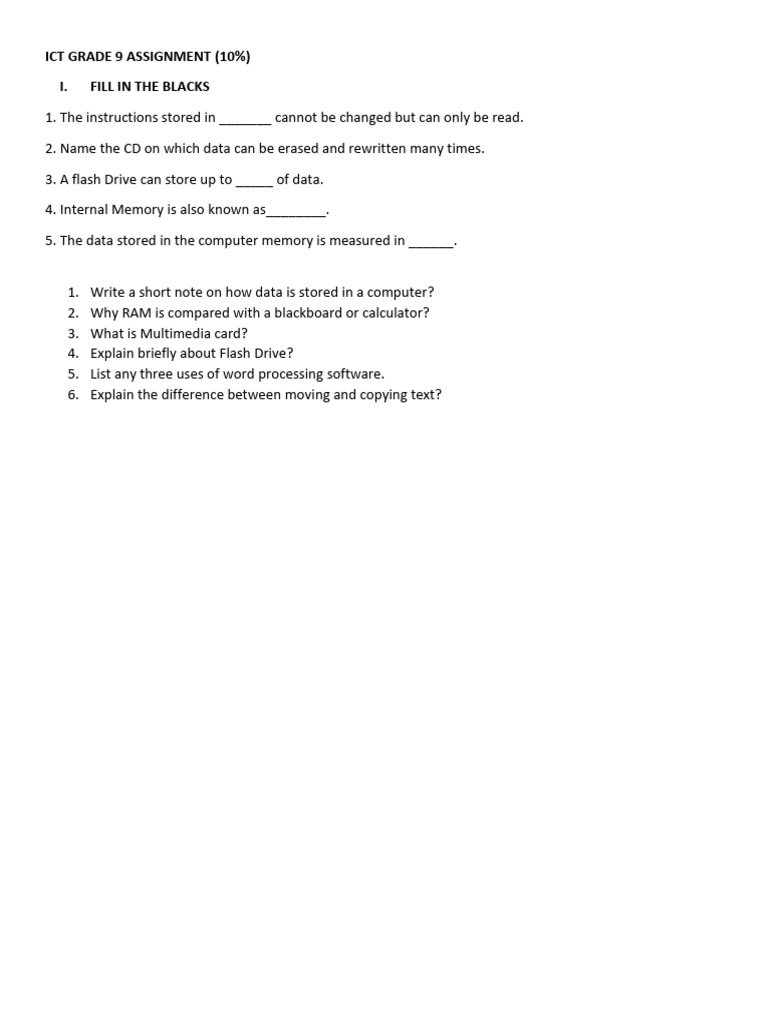 Ict Grade 9 Assignment | PDF