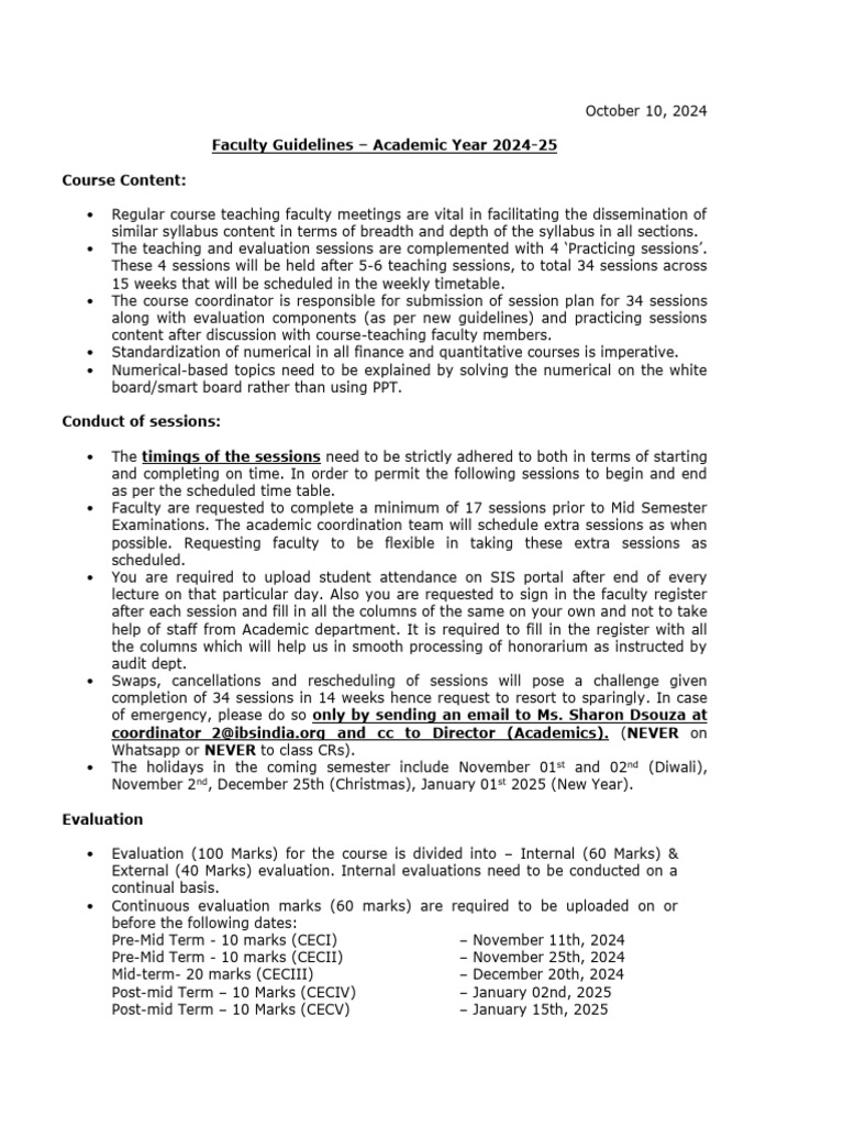 Faculty Guidelines for 2024-25 Academic Year | PDF | Evaluation ...