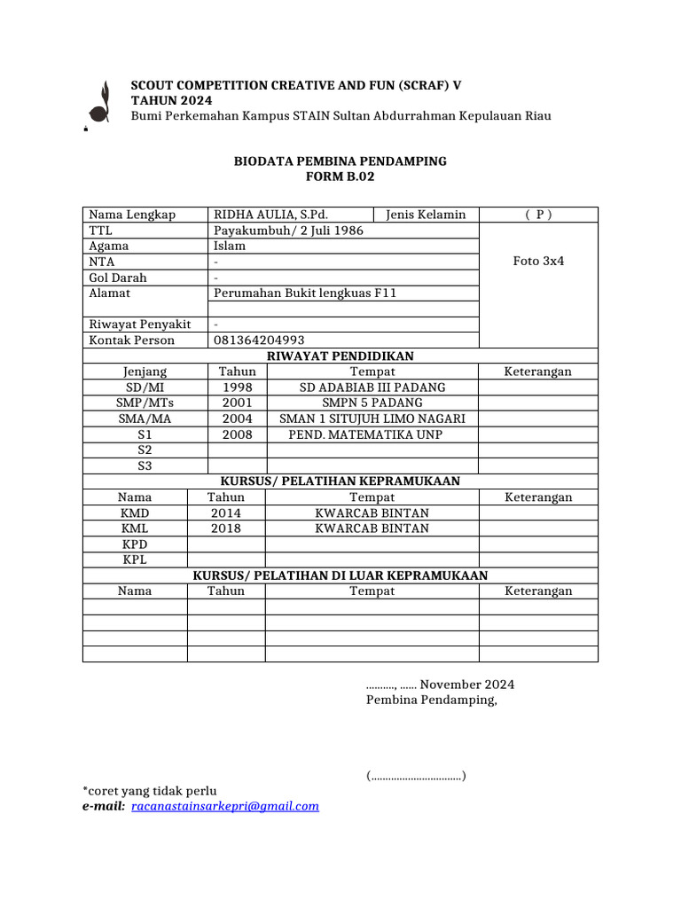 Form B.02 Biodata Pembina Pendamping-2 | PDF