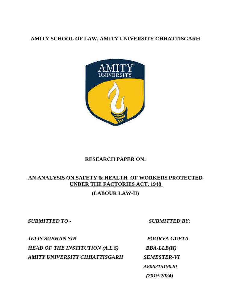 Poorva Gupta Bba-Llb Sem 6 Labour Law Project | PDF | Occupational Safety And Health | Justice