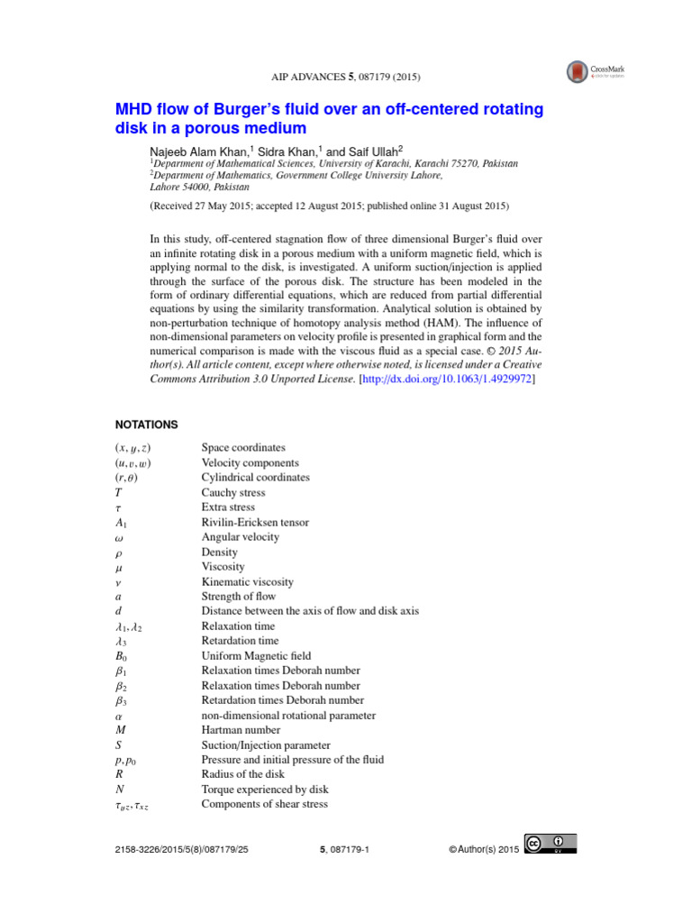 MHD Flow of Burger's Fluid on Rotating Disk | PDF | Fluid Dynamics ...