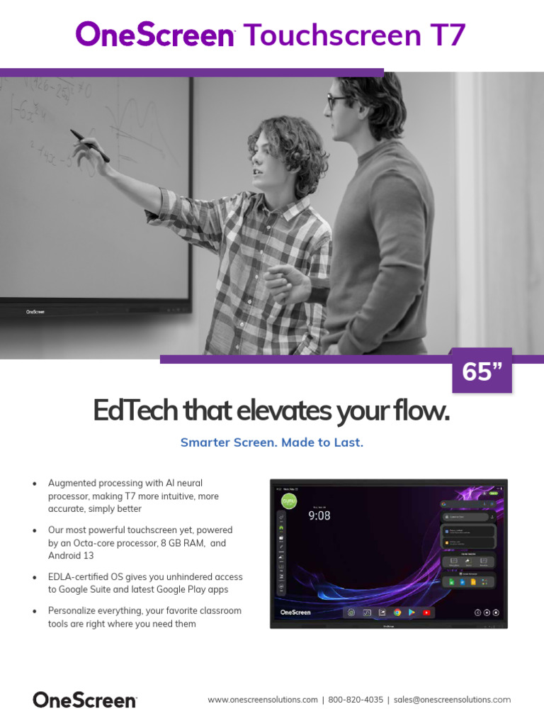 OneScreen Touchscreen For Education T7 65 Spec Sheet | PDF | Android (Operating System ...