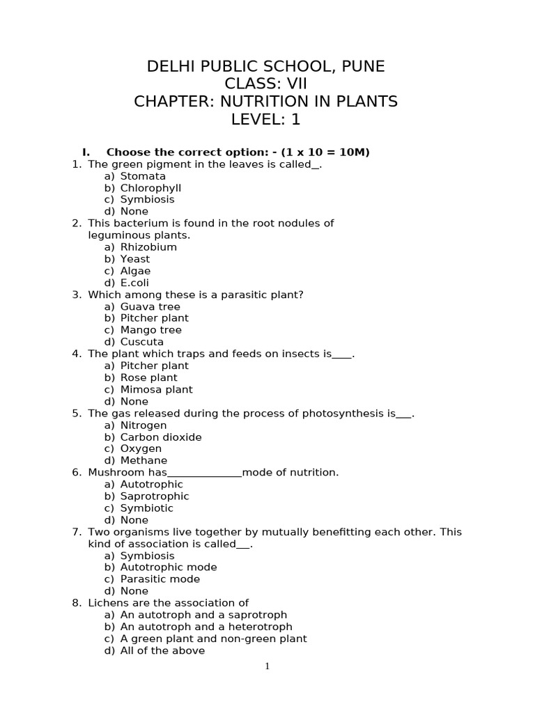 1 Vii Nutrition in Plants Ws | PDF | Plants | Nutrition