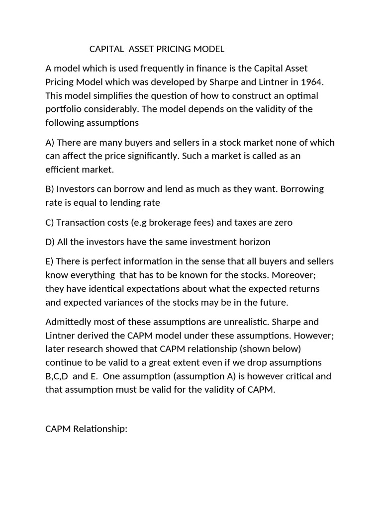 CAPITAL ASSET PRICING MODEL | PDF | Capital Asset Pricing Model | Beta (Finance)