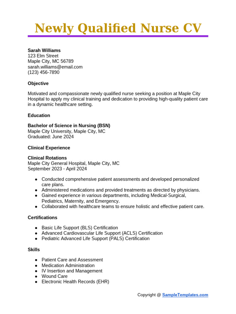 Newly Qualified Nurse CV | PDF