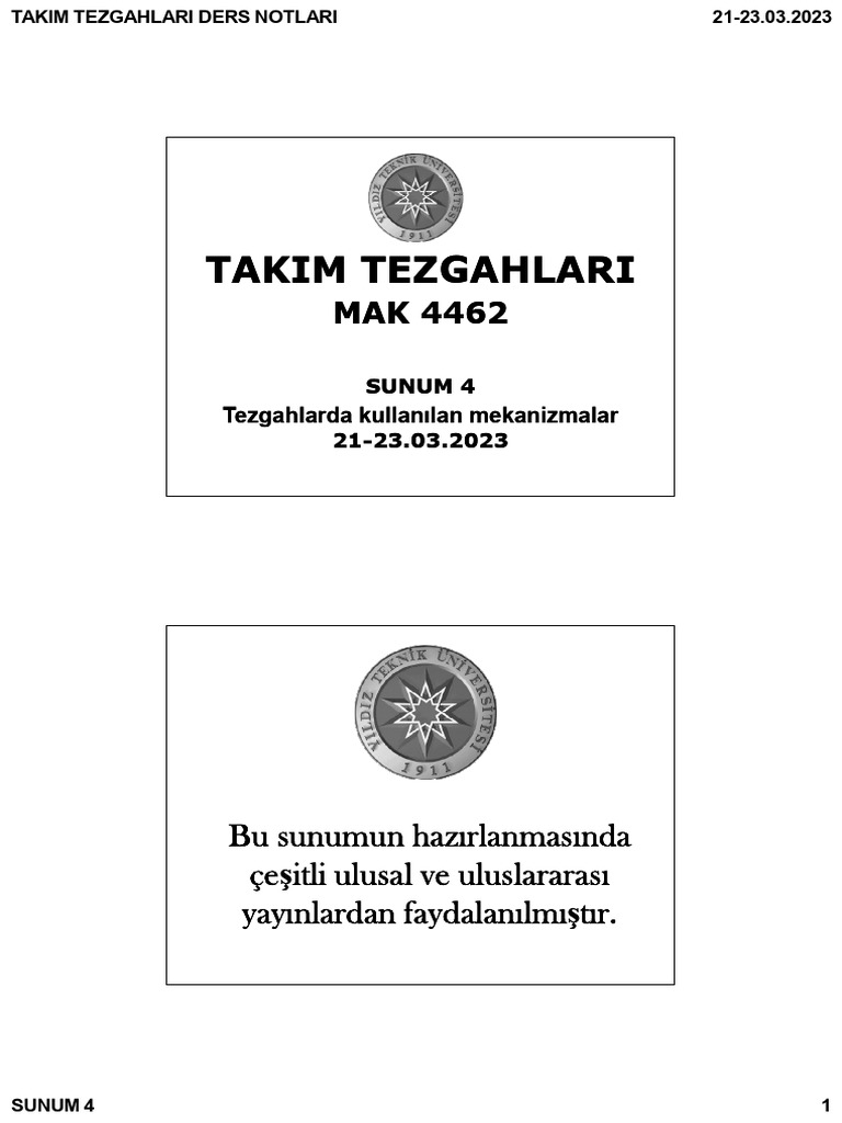 Takim Tezgahlari Ders Notlari Sunum 4 | PDF