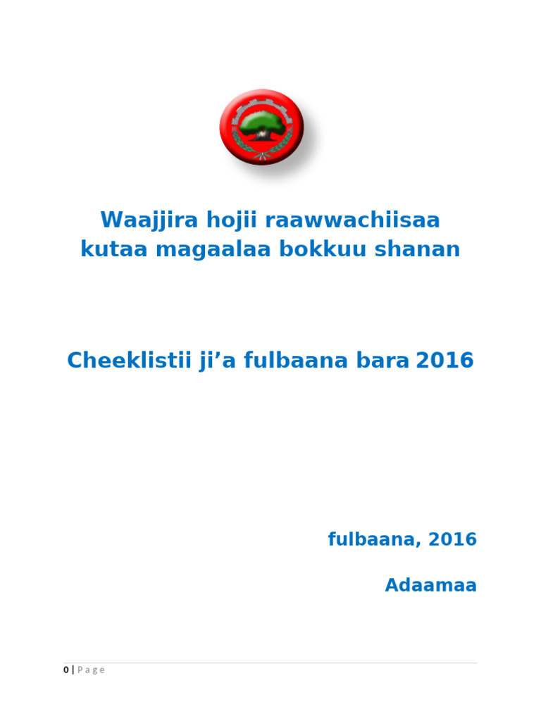 Cheeklistii Bokkuu Ji'a Fulbaana 2017 | PDF