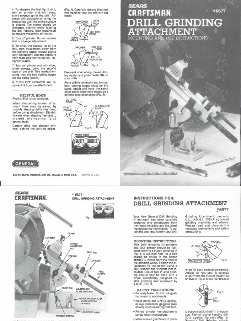 Craftsman Drill Grinding Attacmnent 6677 - Instructions | PDF