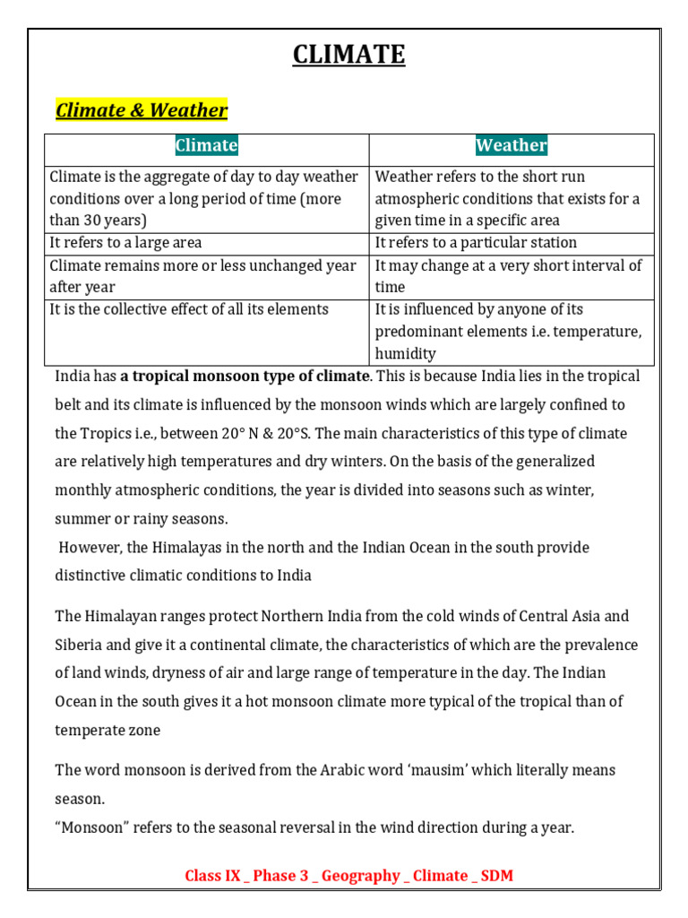 Climate - Class 9 - Geography - Phase 3 - Part 1 | PDF | Monsoon | Jet ...