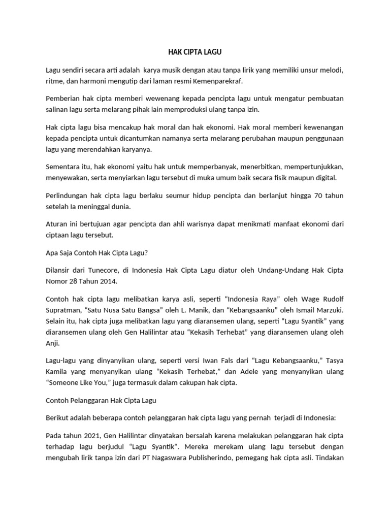 HAK CIPTA LAGU | PDF