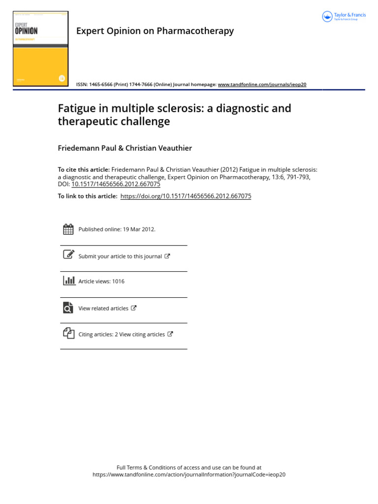 Fatigue in Multiple Sclerosis A Diagnostic and Therapeutic Challenge ...