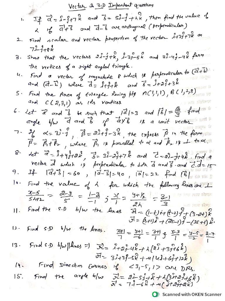 Vectors and 3D Class 12 Unit Test | PDF