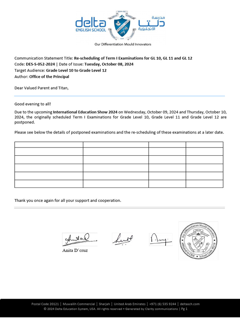 DES-S-052-2024-Re-scheduling of Term I Examinations For GL 10, GL 11 ...