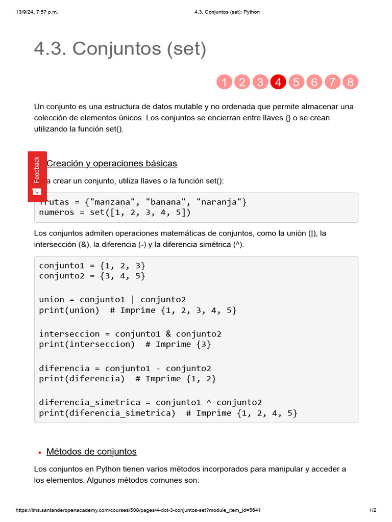 Conjuntos en Python: Creación y Métodos | PDF | Python (lenguaje de programación) | Ingeniería ...