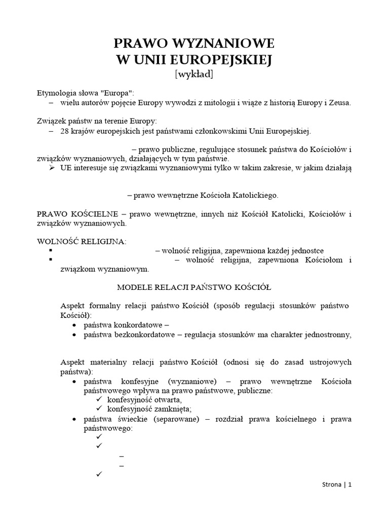 Prawo Wyznaniowe W Unii Europejskiej | PDF