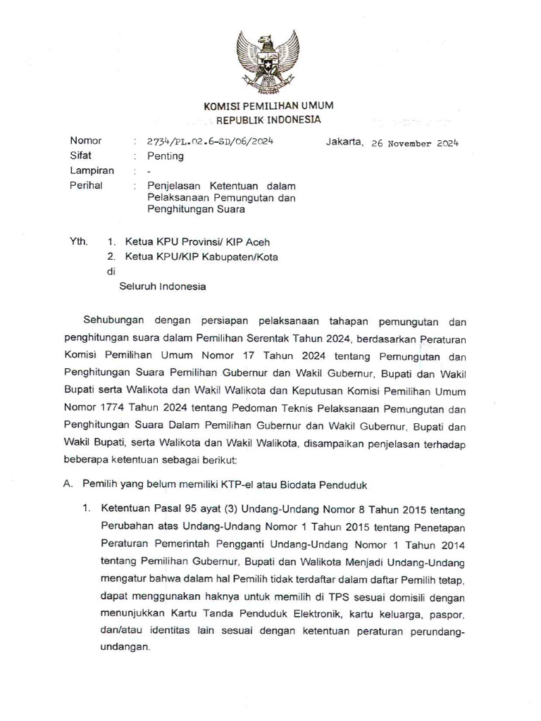 2734 SD Ketua Ke Ketua KPU Provinsi KIP Aceh Dan Ketua KPU KIP ...