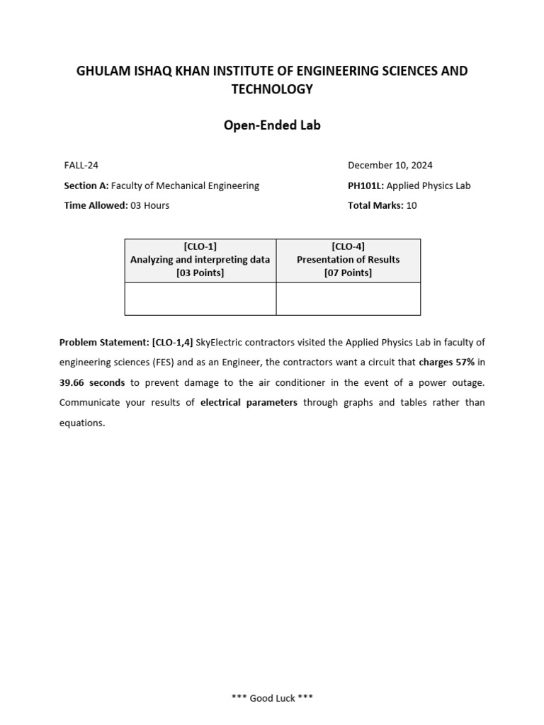 OEL - PH101L - Applied Physics Lab - Fall24 | PDF | Engineering | Physical Sciences