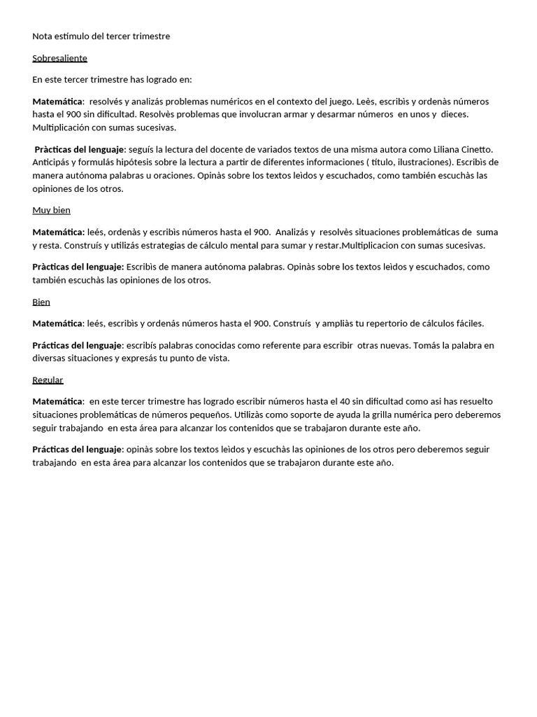 Informe Segundo Gradoo | PDF
