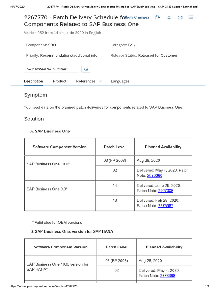 SAP Business One Patch Schedule | PDF | Computer Engineering | Systems ...