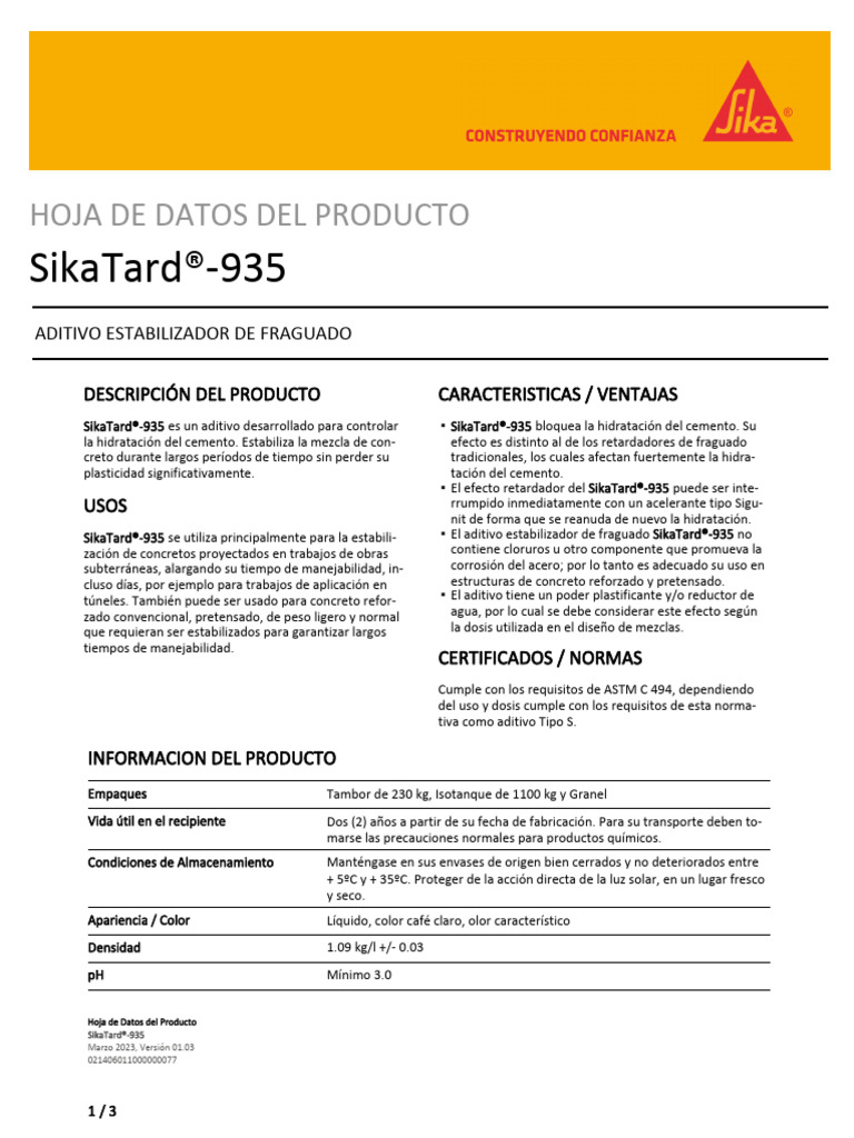 Sikatard - 935 | PDF | Hormigón | Cemento