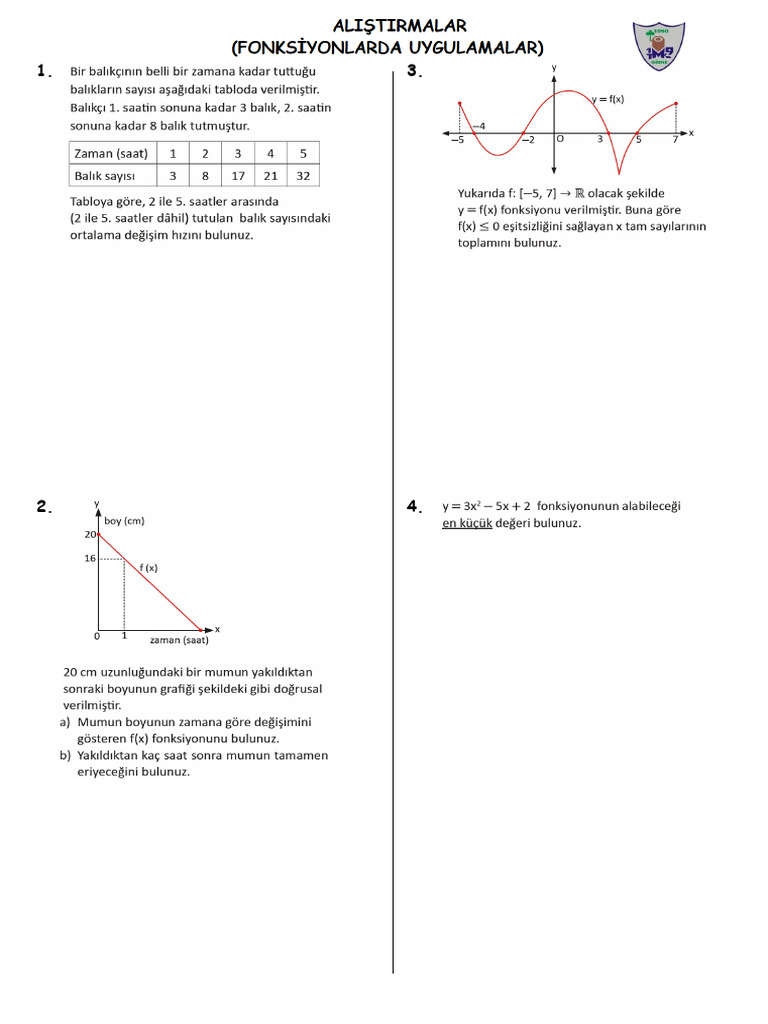 3 ALIŞTIRMALAR (Fonksiyonlarda Uygulamalar) | PDF