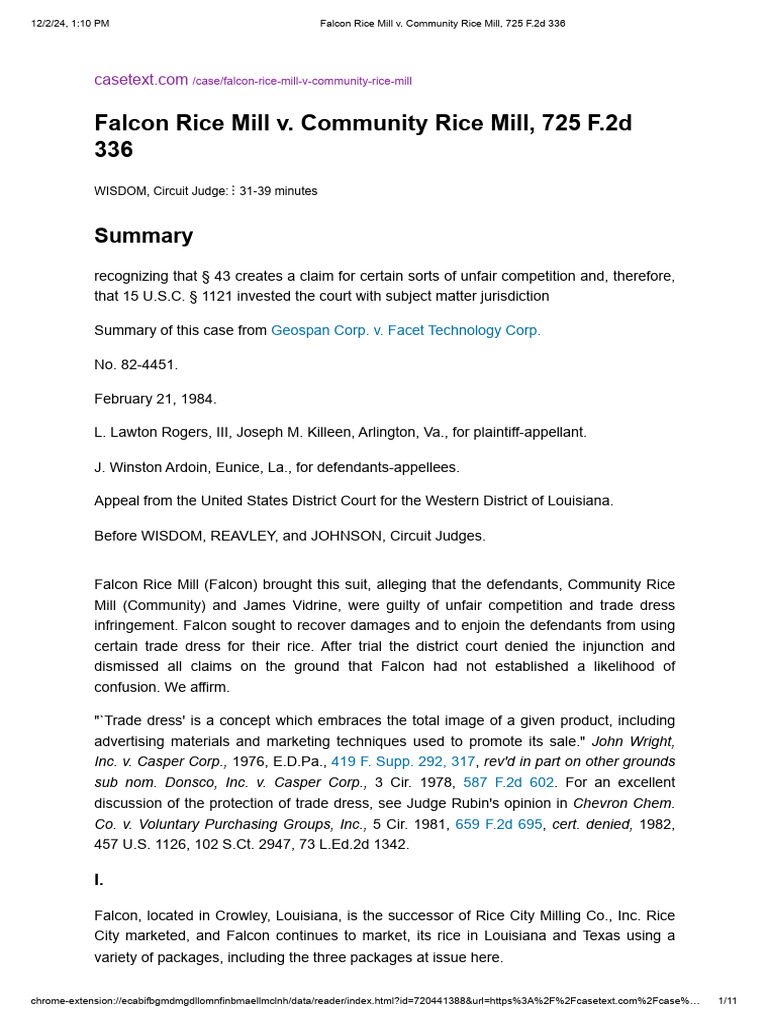 Falcon Rice Mill v. Community Rice Mill | PDF | Lanham Act | Trademark