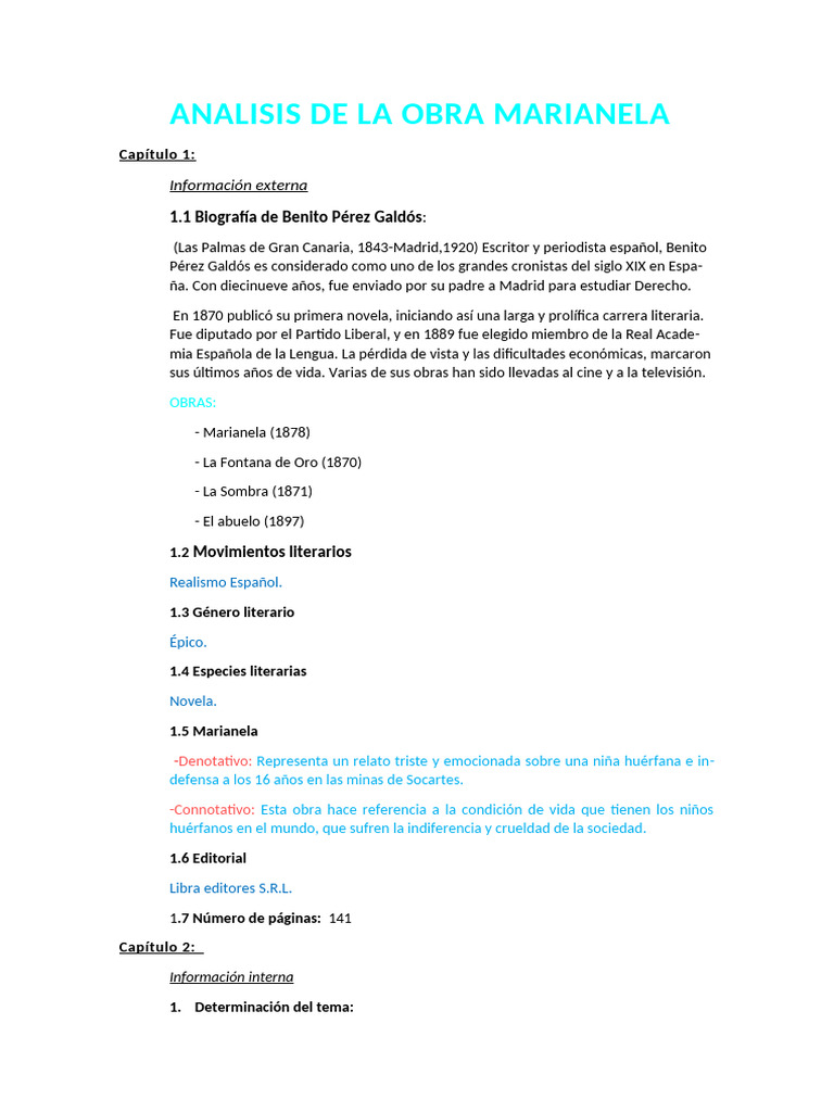 Analisis de La Obra Marianela | PDF