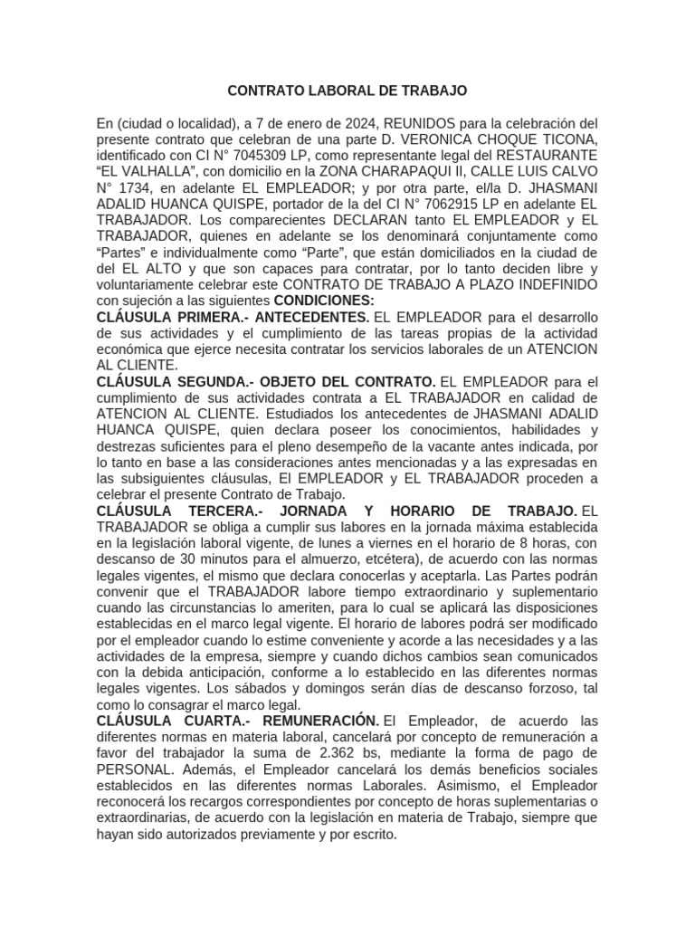 Contrato Laboral | PDF | Derecho laboral