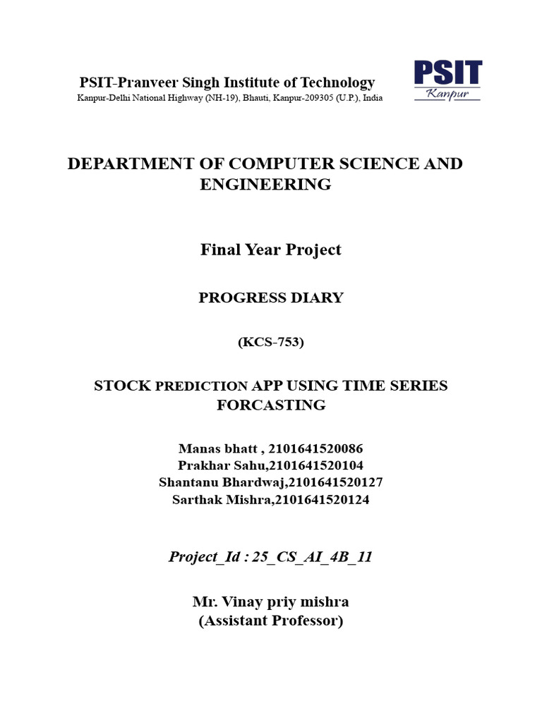 Stock - Prediction - Diary (2) BTECH | PDF | Engineering | Science